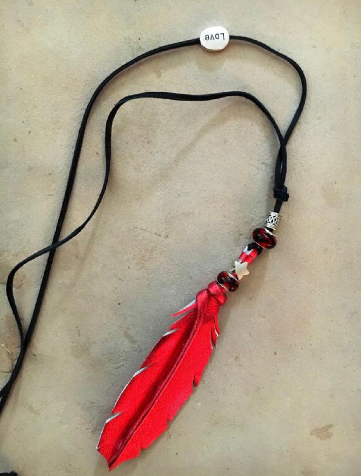 Red Leather Feather Necklace Adjustable - Etsy