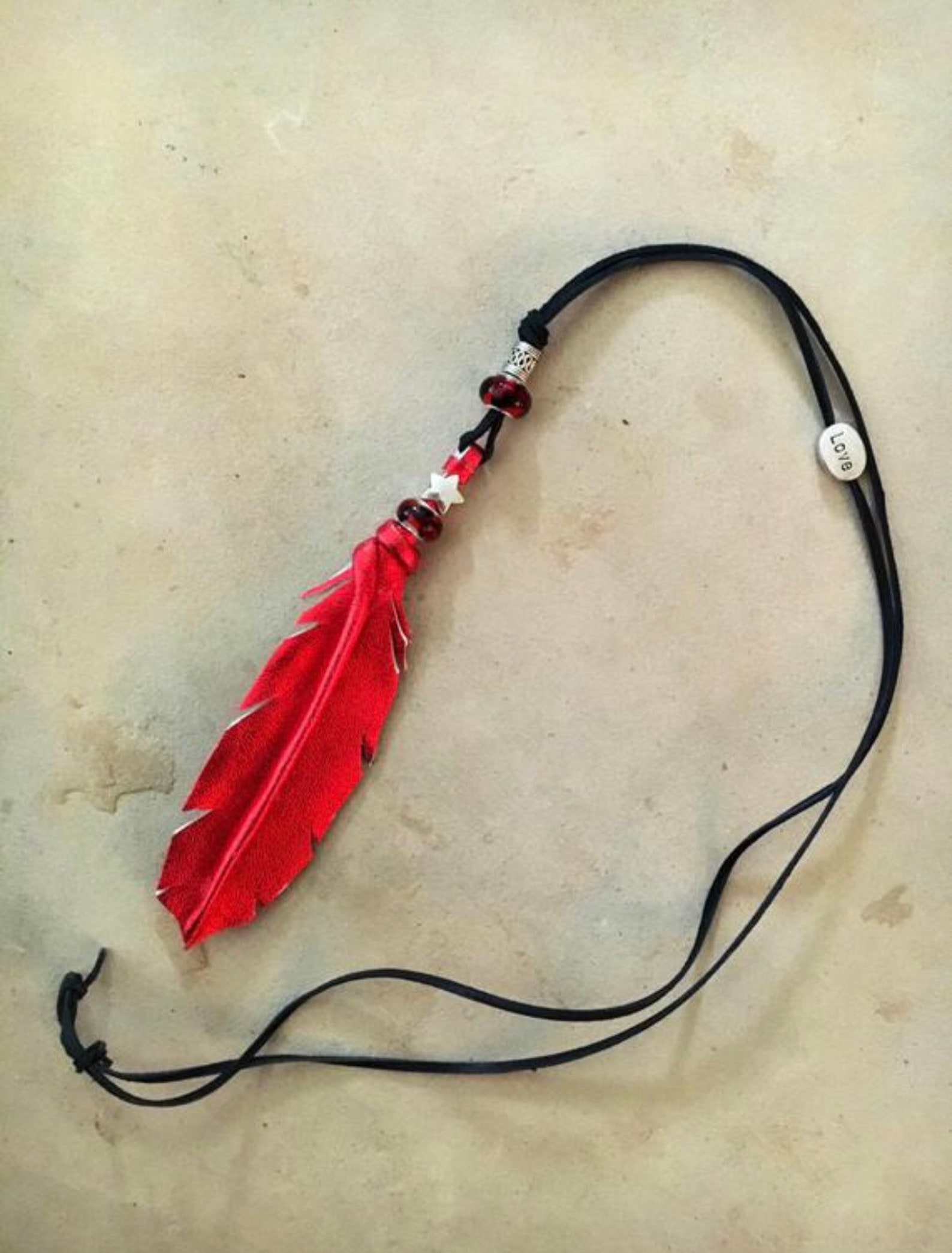 Red Leather Feather Necklace Adjustable - Etsy