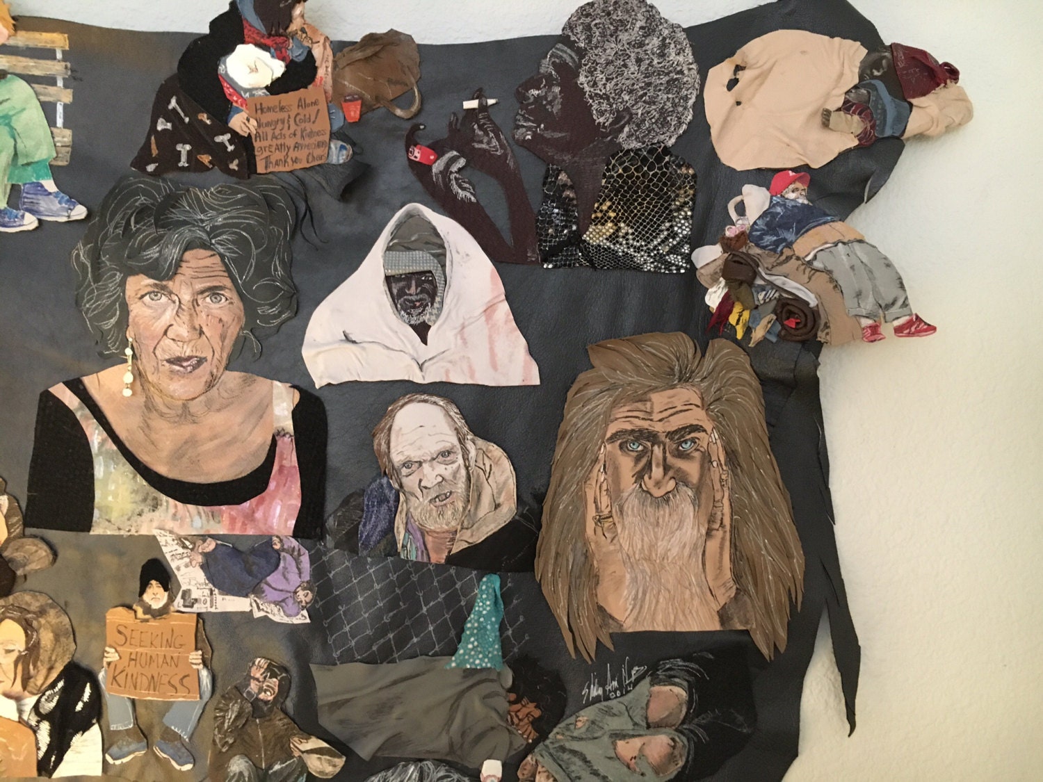 Homeless leather Collage in 3D Named help Hangs 32 X 27 - Etsy