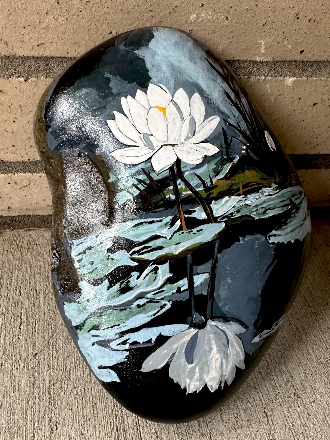 Lotus Flower Art Hand Painted on a Huge Rock Approximately 9” X 7” X 2 ...