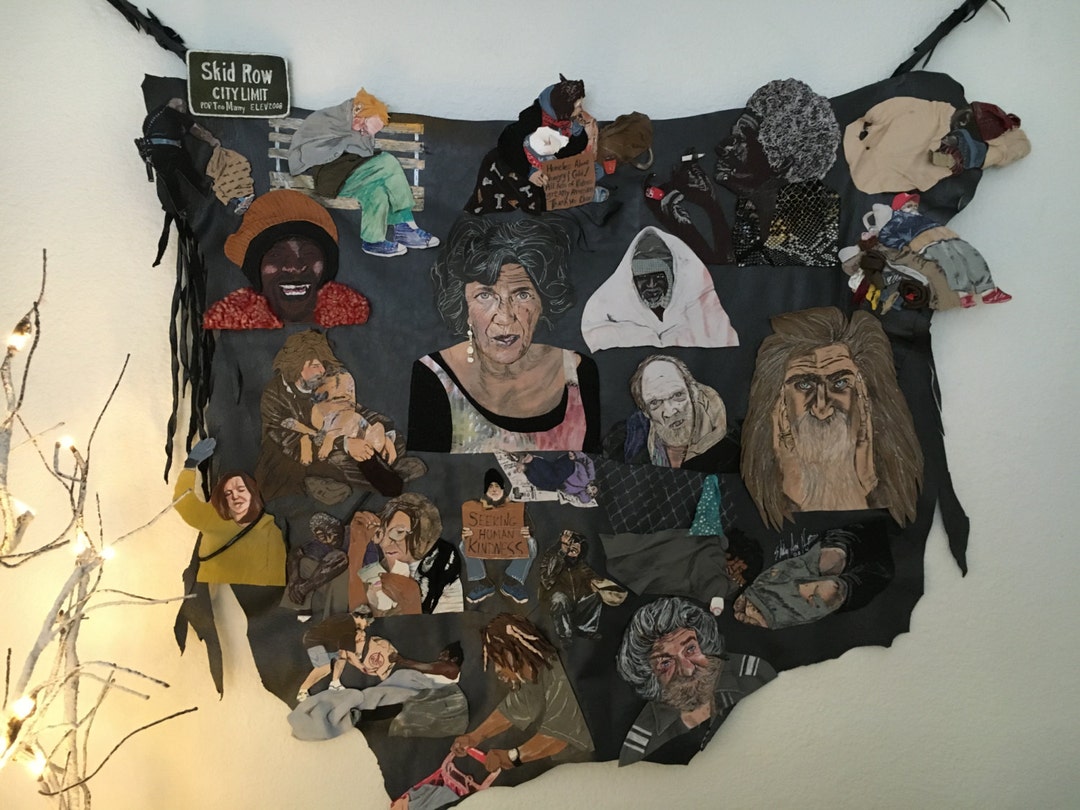 Homeless leather Collage in 3D Named help Hangs 32 X 27 - Etsy