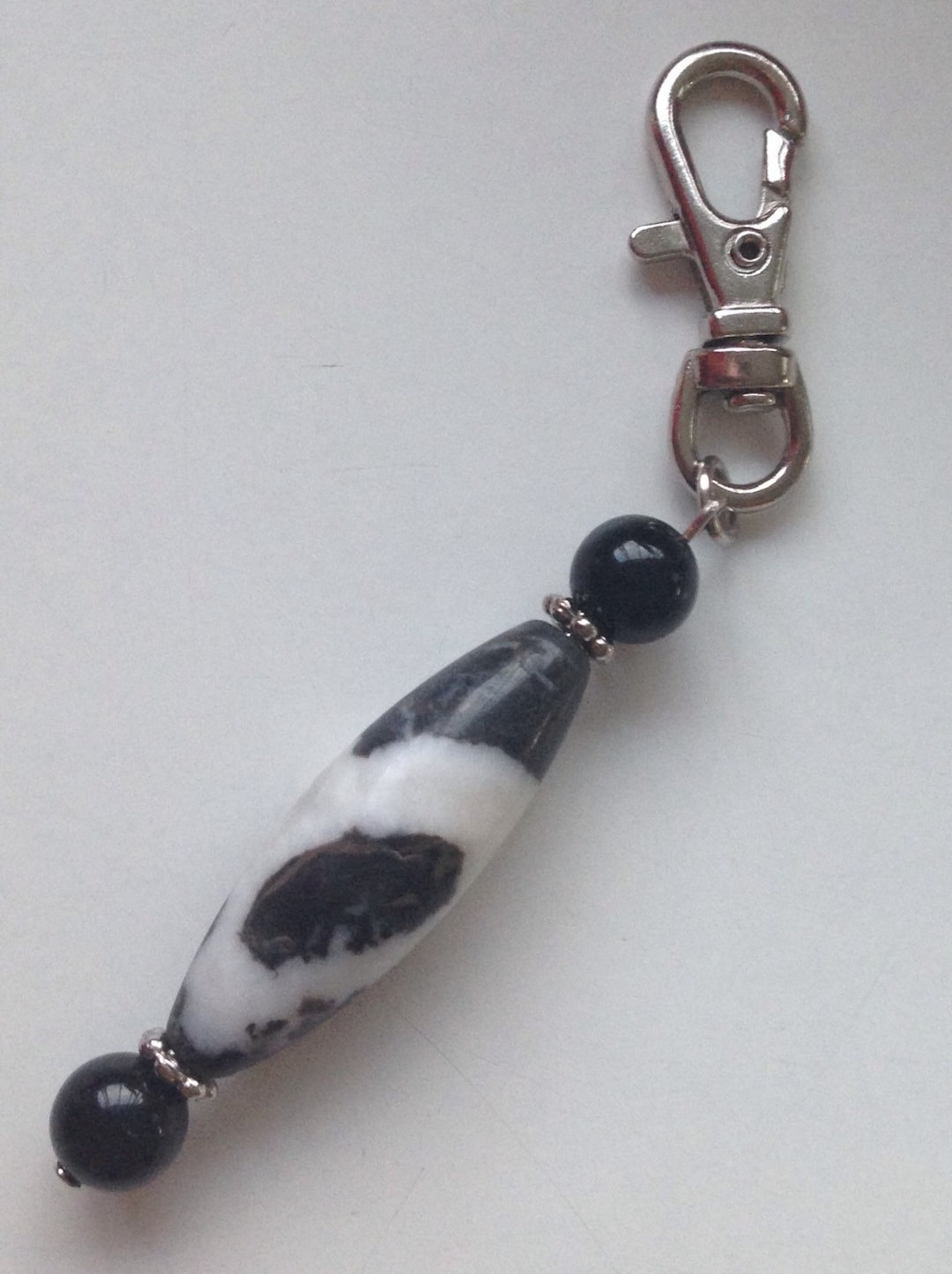 STONE KEYCHAIN (KC002), Black Onyx and Zebra Jasper Keychain, Purse ...