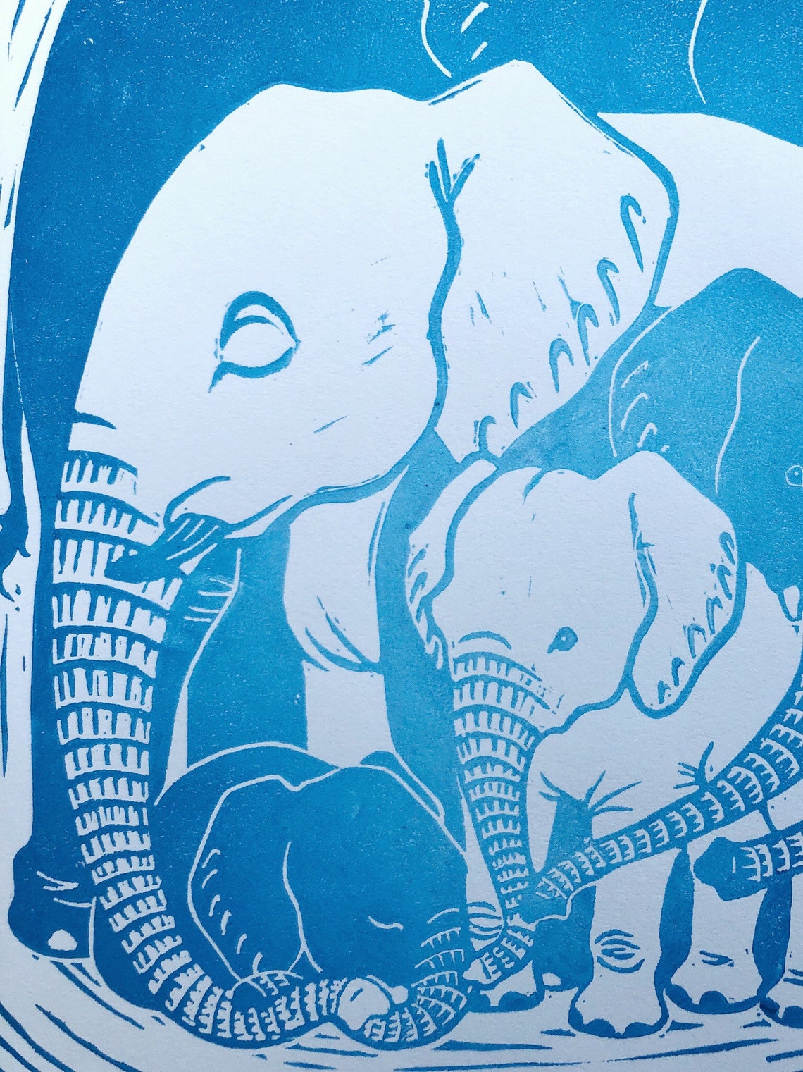 Elephant Family of 5 Linocut Print Elephant Nursery Print | Etsy