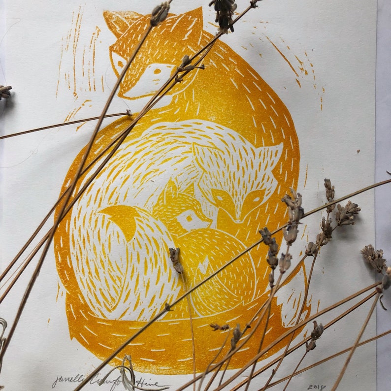 Fox Family Linocut Print Fox Nursery Art Fox Illustration | Etsy