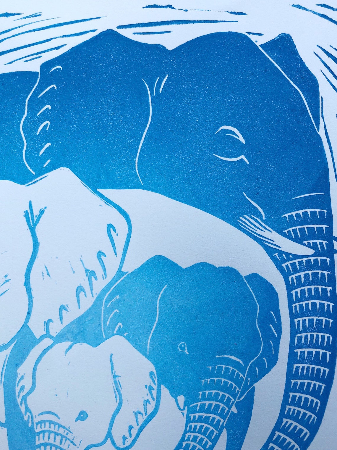Elephant Family of 5 Linocut Print Elephant Nursery Print | Etsy