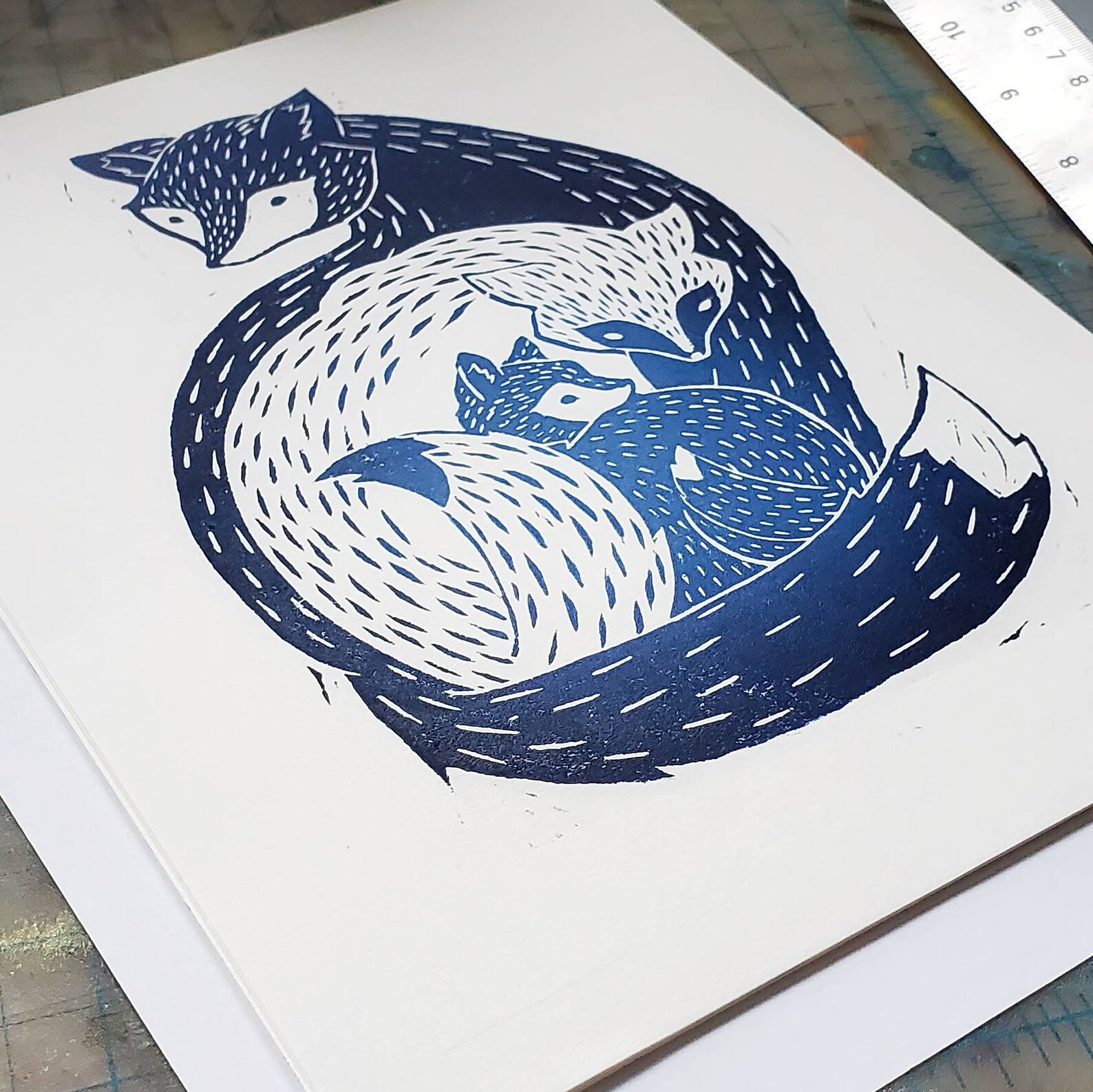 Fox Family Linocut Print Fox Nursery Art Fox Illustration | Etsy