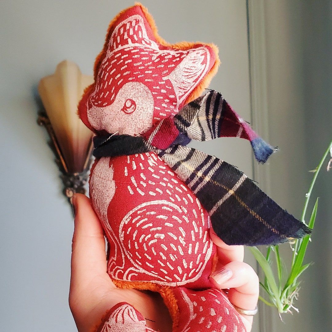 Block Printed Fox Plushie, Handmade Stuffed Animal Fox - Etsy