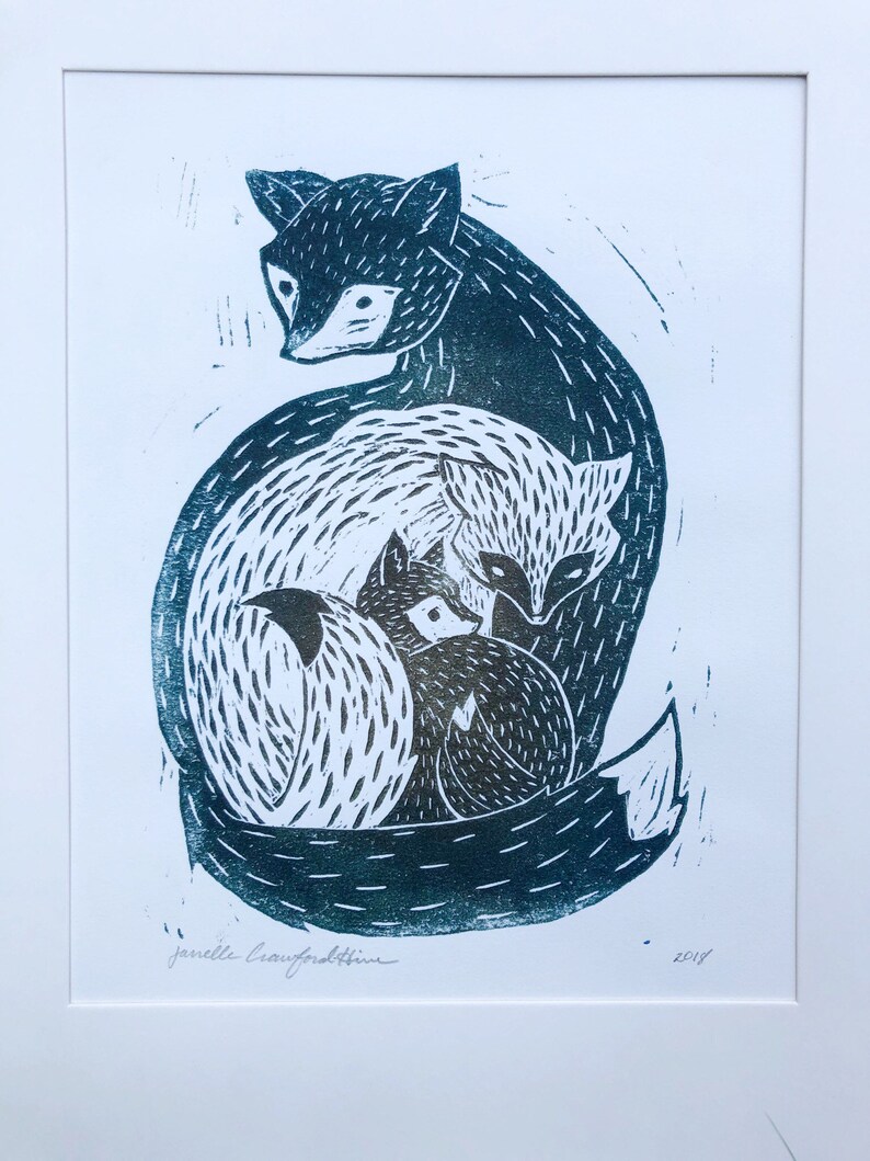 Fox Family Linocut Print Fox Nursery Art Fox Illustration | Etsy