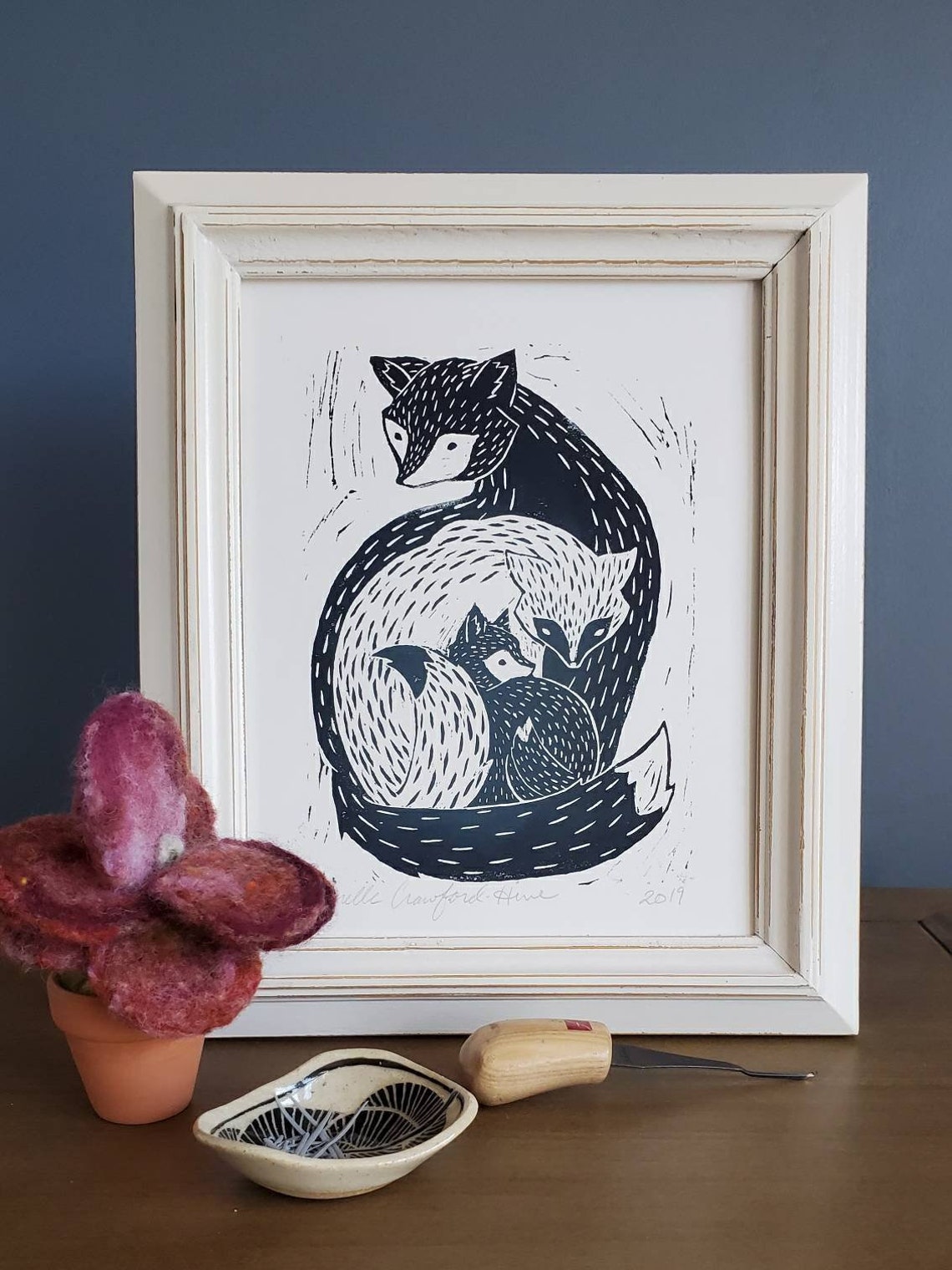 Fox Family Linocut Print Fox Nursery Art Fox Illustration | Etsy