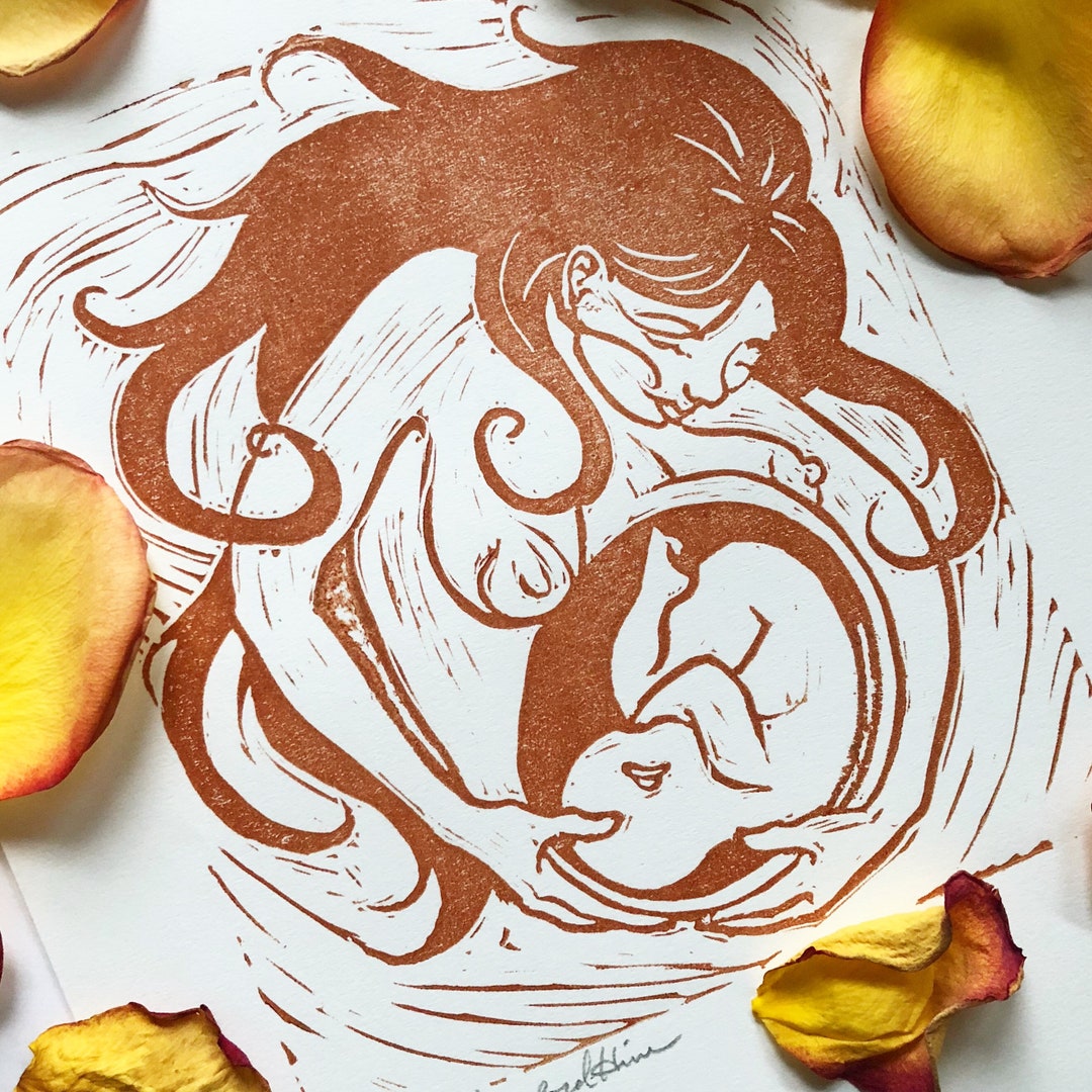 Pregnancy Linocut Print, Expecting Mom Gift, Hand Carved Art (11x8.5 ...
