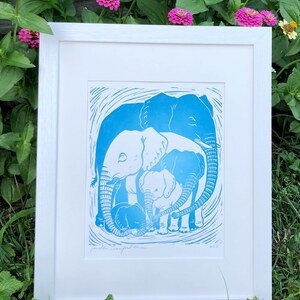 Elephant Family of 5 Linocut Print, Elephant Nursery Print, Mother's ...