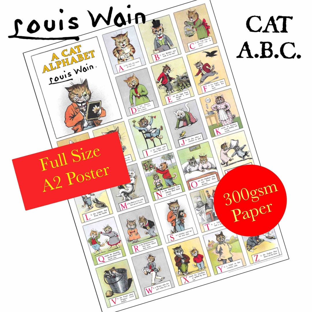 FANTASTIC Louis Wain Cat Alphabet Poster A2 300gsm High Quality Print ...