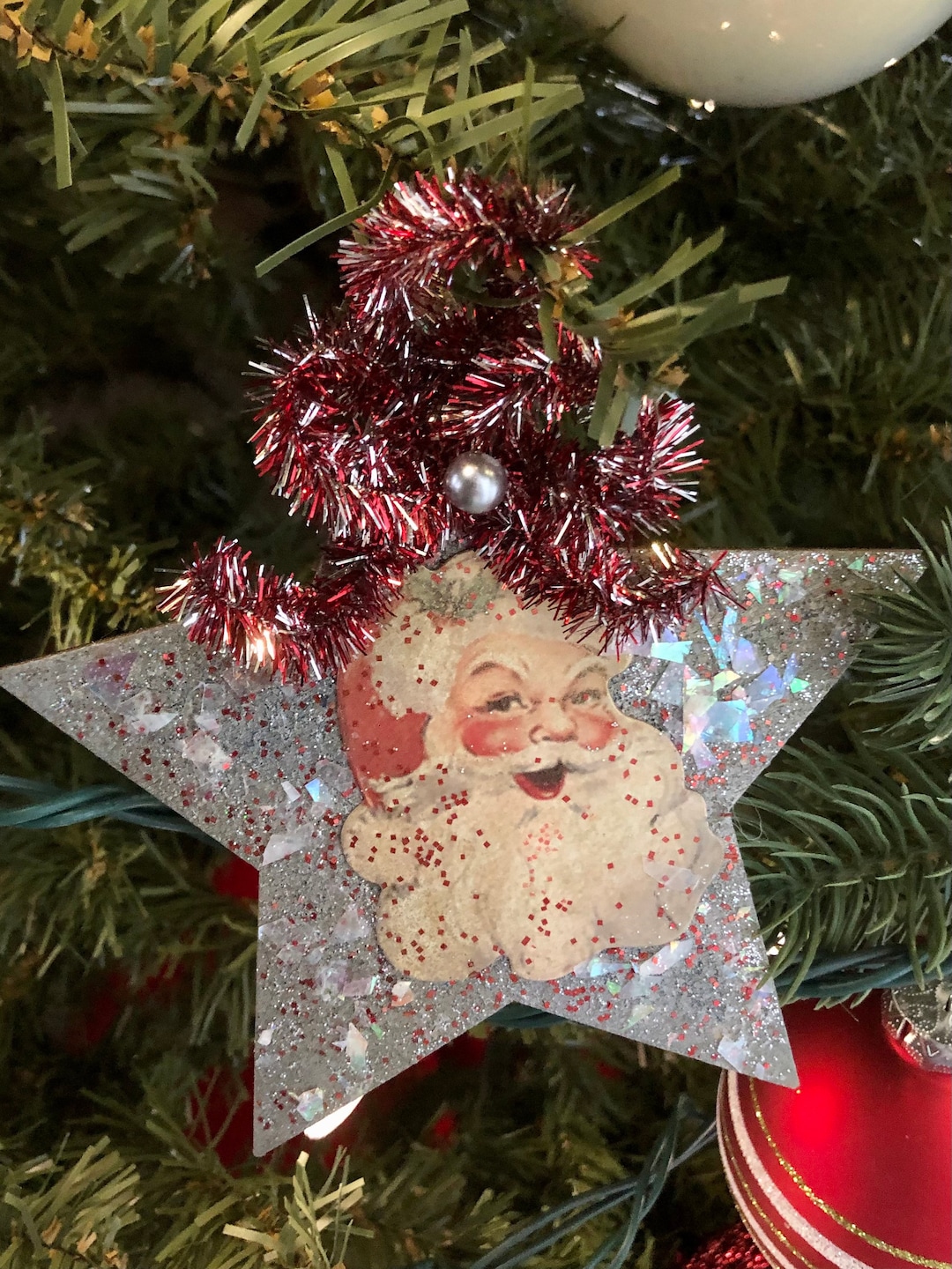 Wooden Santa Star Ornament. Secret Santa Gift Tag. Painted Wood Star ...
