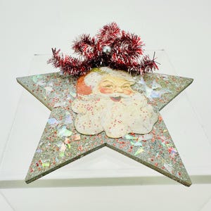 Wooden Santa Star Ornament. Secret Santa Gift Tag. Painted Wood Star ...