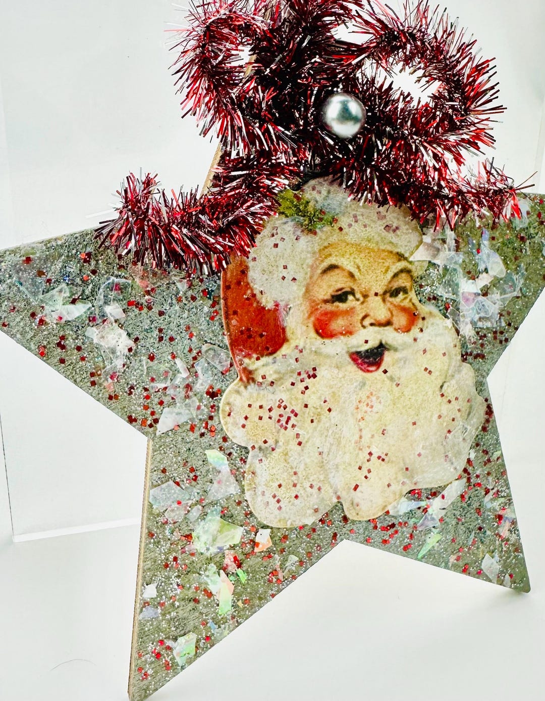 Wooden Santa Star Ornament. Secret Santa Gift Tag. Painted Wood Star ...