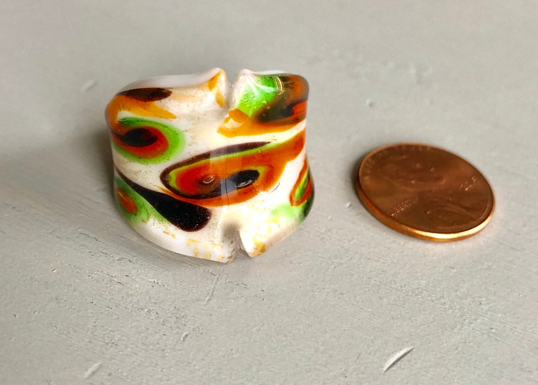 Artisan Glass Blown Ring, Size 5.5, Wide Band, White Orange Lime Green ...
