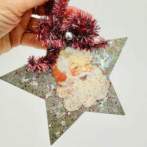 Wooden Santa Star Ornament. Secret Santa Gift Tag. Painted Wood Star ...
