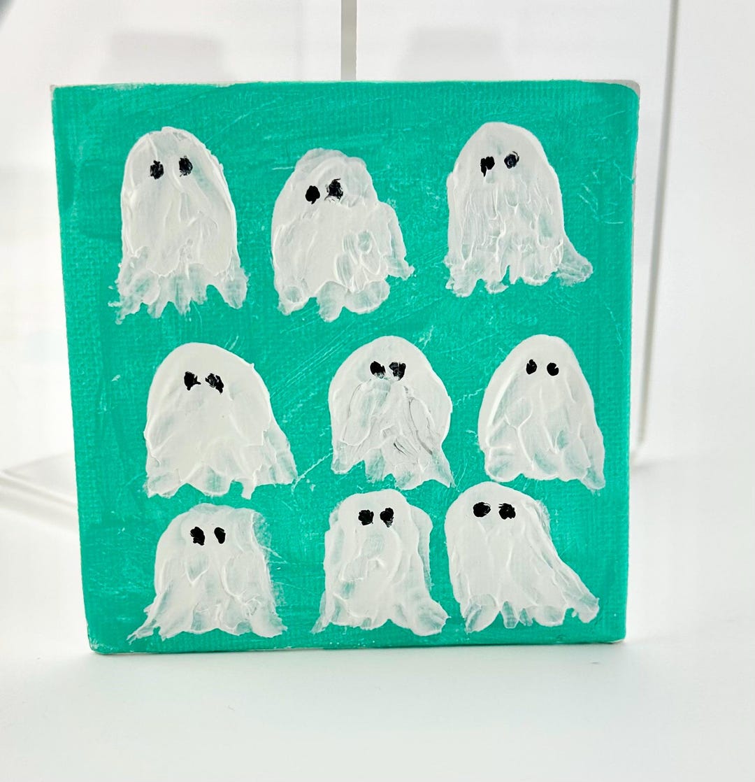 Original Mini Ghosts Painting. Turquoise 4x4 Ghosts on Canvas. Fall ...