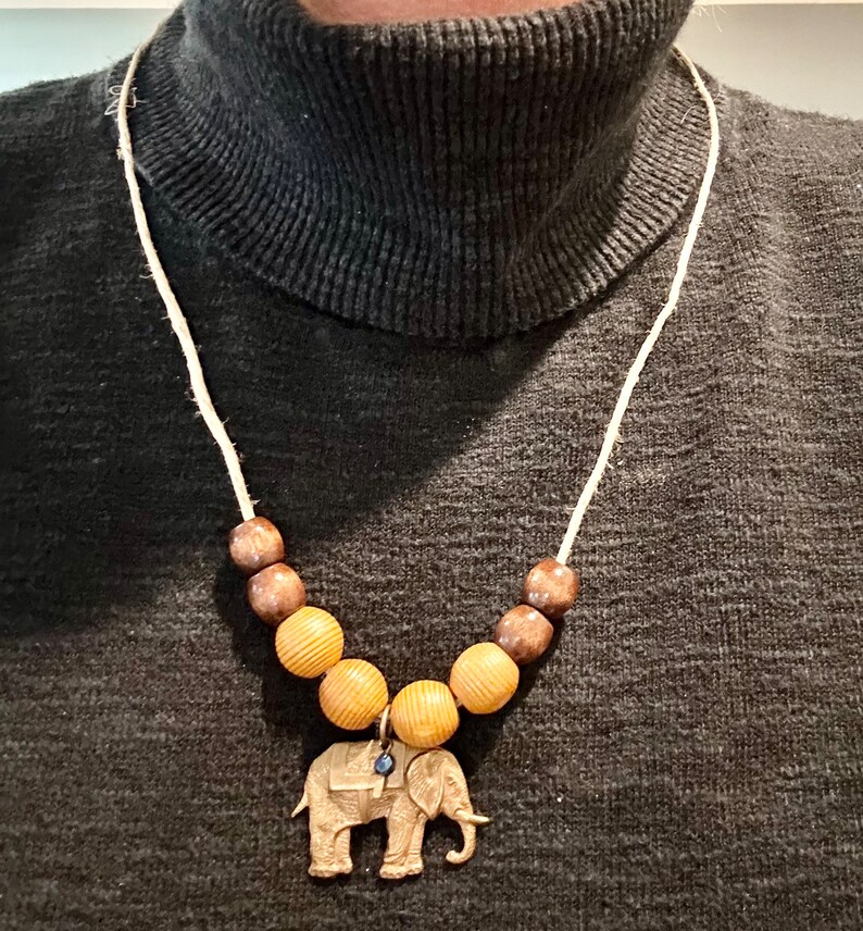 Elephant Brass Pendant Necklace. Natural Waxed Hemp Cord. Large 40x32mm ...