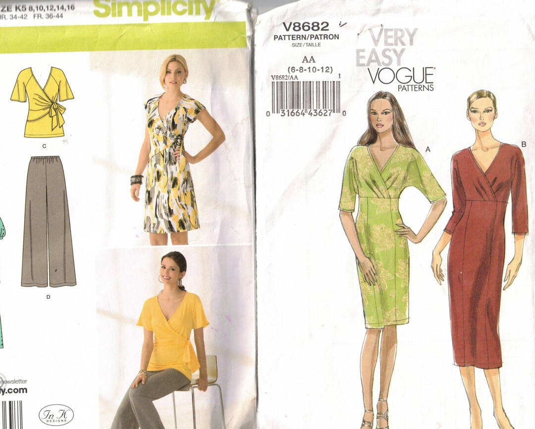 Vogue 8682/sz 6-12/dolman Sleeve Dress AND Simplicity 2369/sz 8-18/knit ...