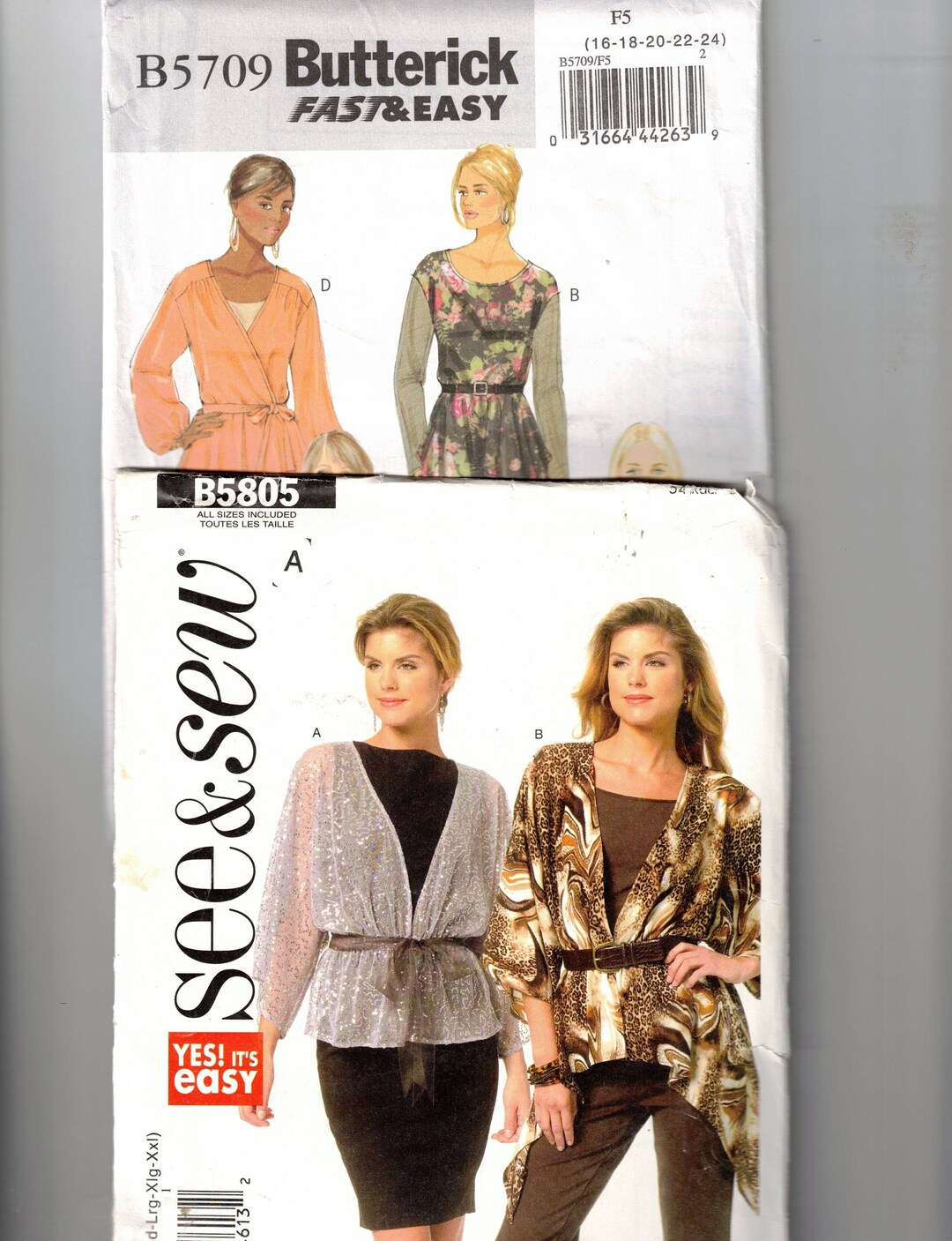 UNCUT Butterick 5709/sz 16-24/pullover Top & Butterick 5805/sz Xs-xxl ...