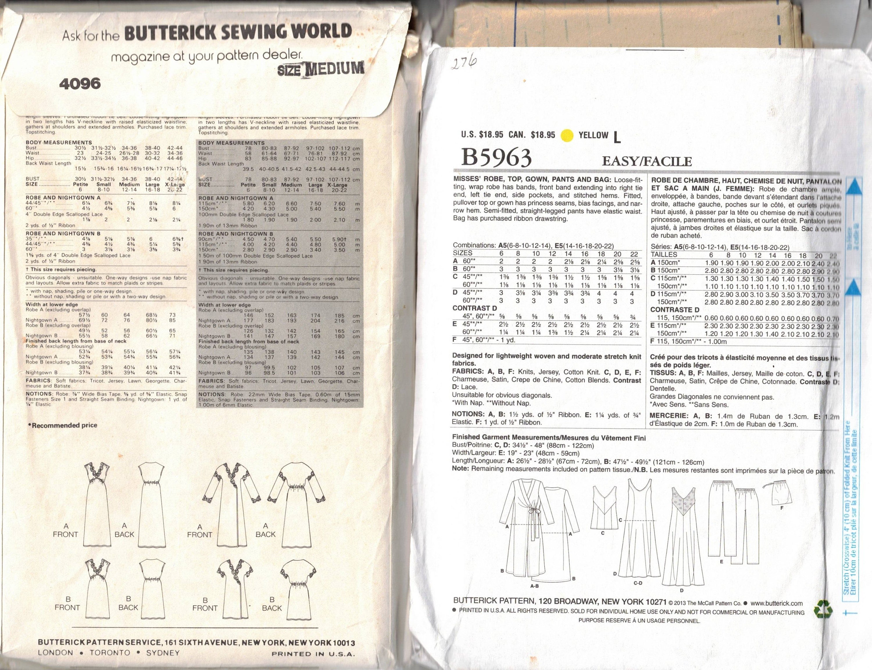 Butterick 4096/sz M/empire Waist Nightgown/2 Yds Lace & UC - Etsy