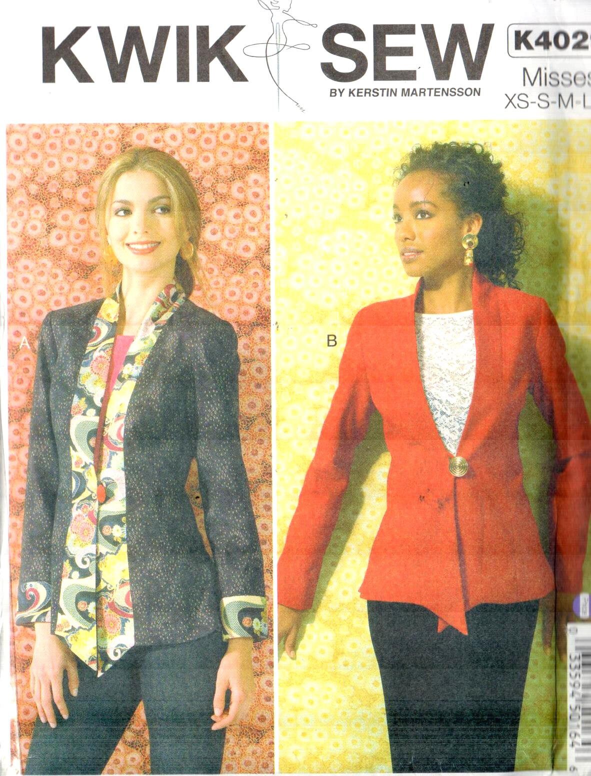 LOT of 2 UNCUT Ladies Jacket Patterns Kwik Sew 4029, Sz 8-22/bust 31.5 ...