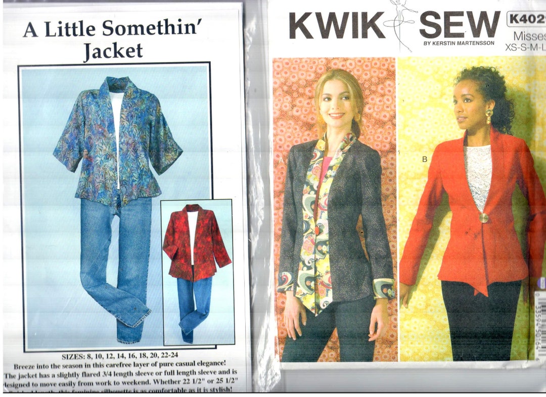 LOT of 2 UNCUT Ladies Jacket Patterns Kwik Sew 4029, Sz 8-22/bust 31.5 ...