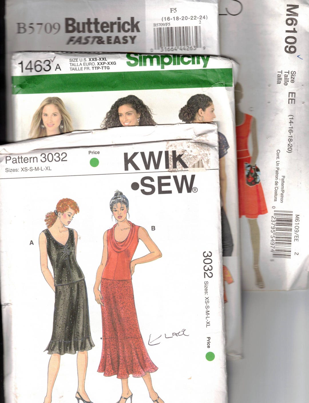 Kwik Sew 3032/sz Xs-xl/bust 31.5-45, Butterick 5709/sz 16-24/easy ...