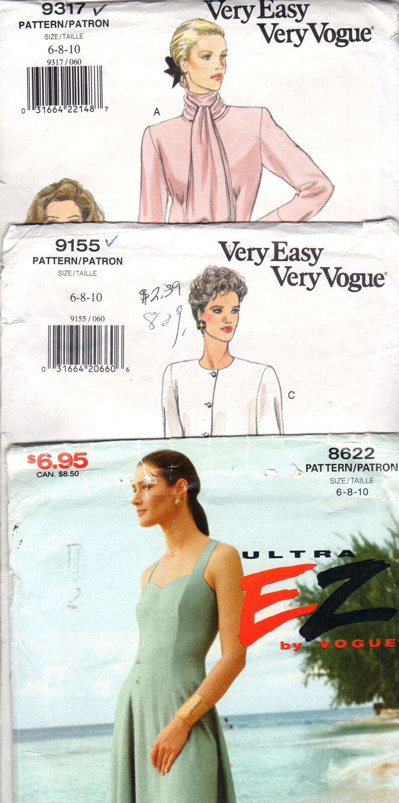 Ultra EZ Vogue 9317/vogue 8622/vogue 9155/3UC Lot Patterns Sz 6-10/very ...