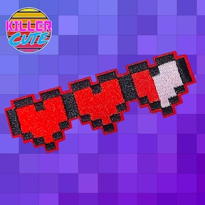 4.1" Red Pixel Hearts Life Bar Iron on Patch - Etsy