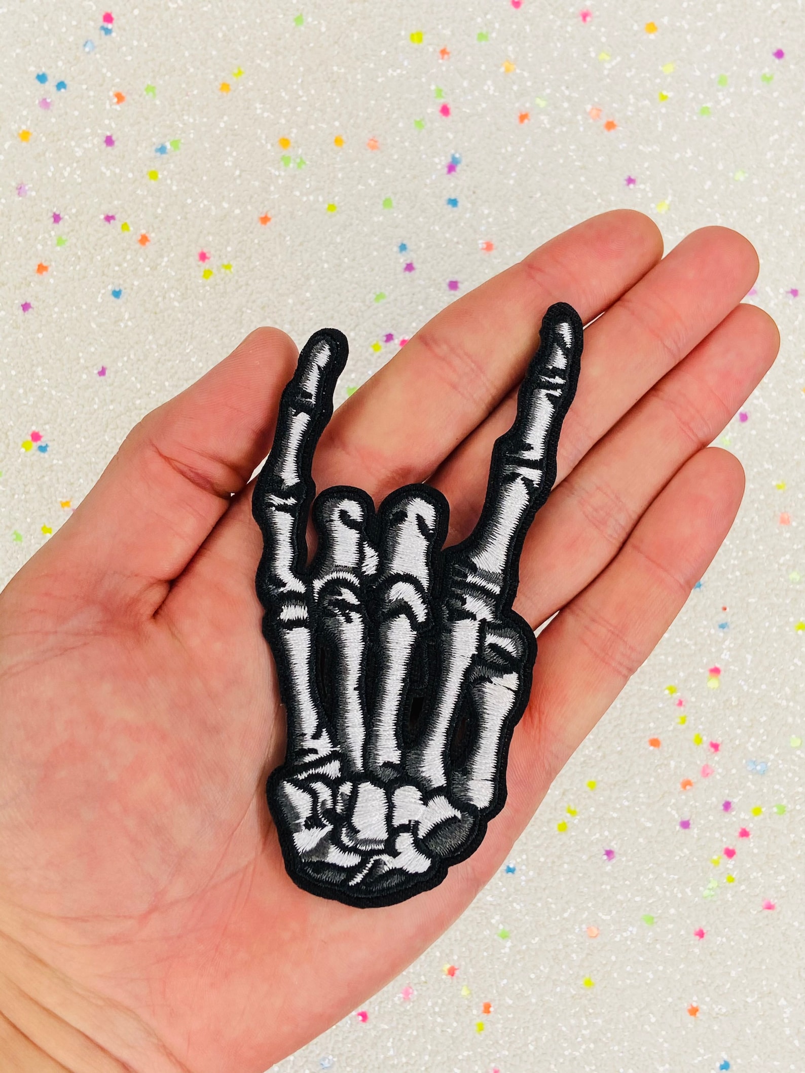 4.8 Skeleton Hand Devil Horns Iron On Patch | Etsy