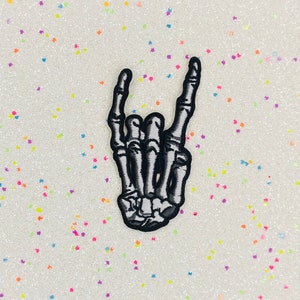 4.8” Skeleton Hand Devil Horns Iron on Patch - Etsy