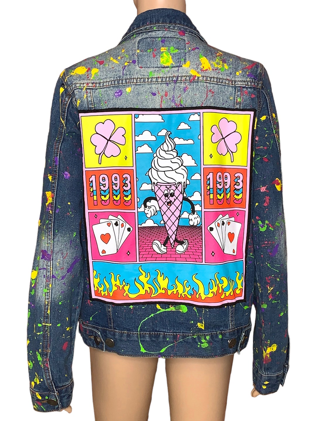 OOAK Nostalgic Retro 90s Artwork Neon Paint Splatter Grunge Studded ...