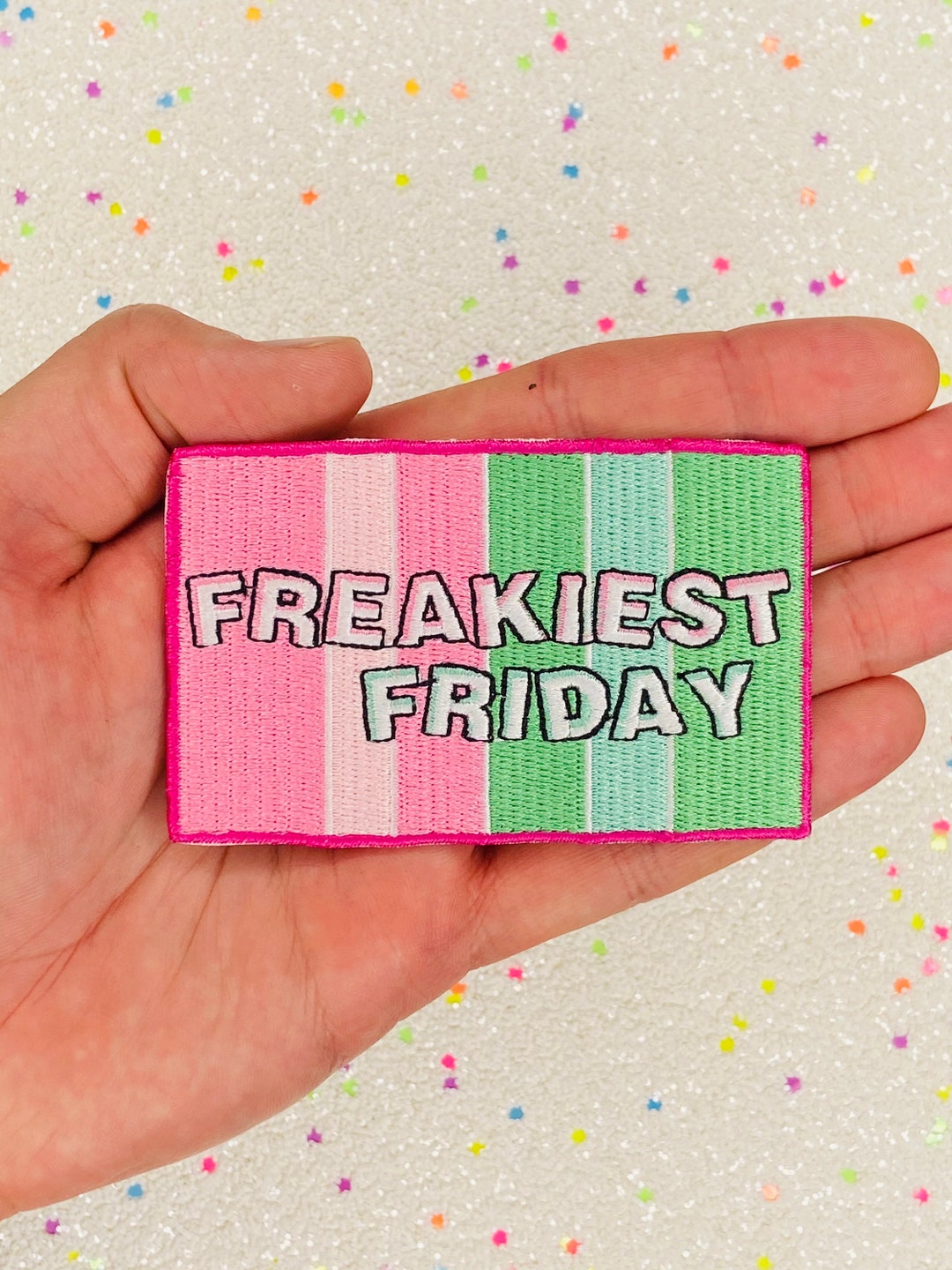 3.8" Freakiest Friday Pink Green Iron on Patch Diy Embroidered Patch ...