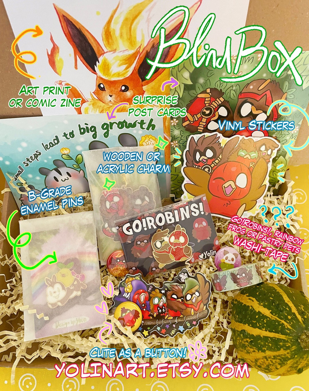 Blind Box Surprise Mystery Mix Cute Art Print Charms Stickers Robin ...