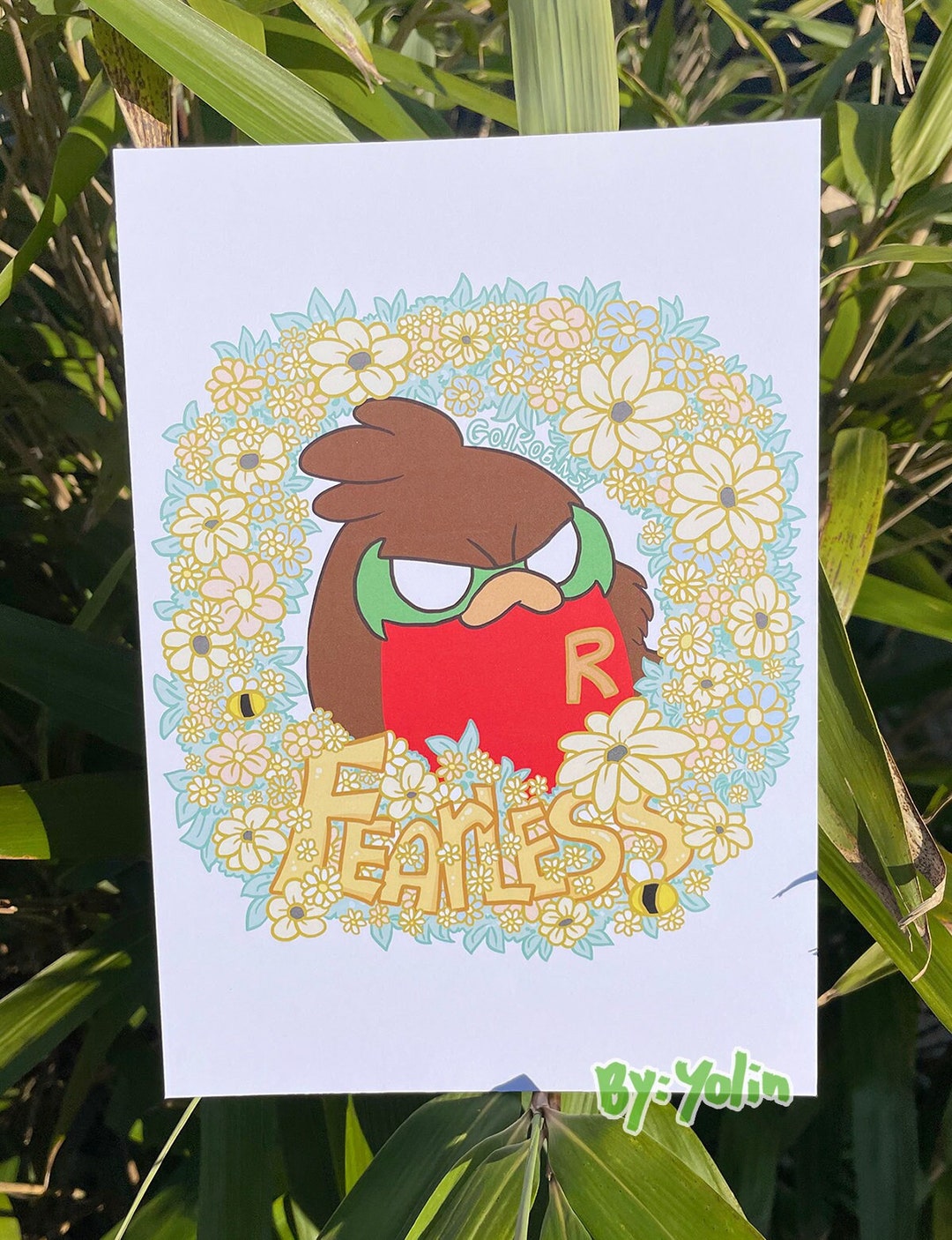 A5 Art Print Damain Robin Superhero: Flowers Text Fearless Illustration ...