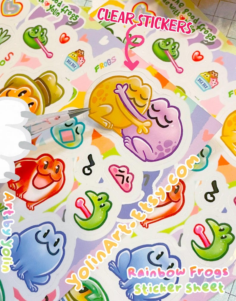 Rainbow Frogs Clear Sticker Sheet: Colorful 33 Kawaii Art Planner ...