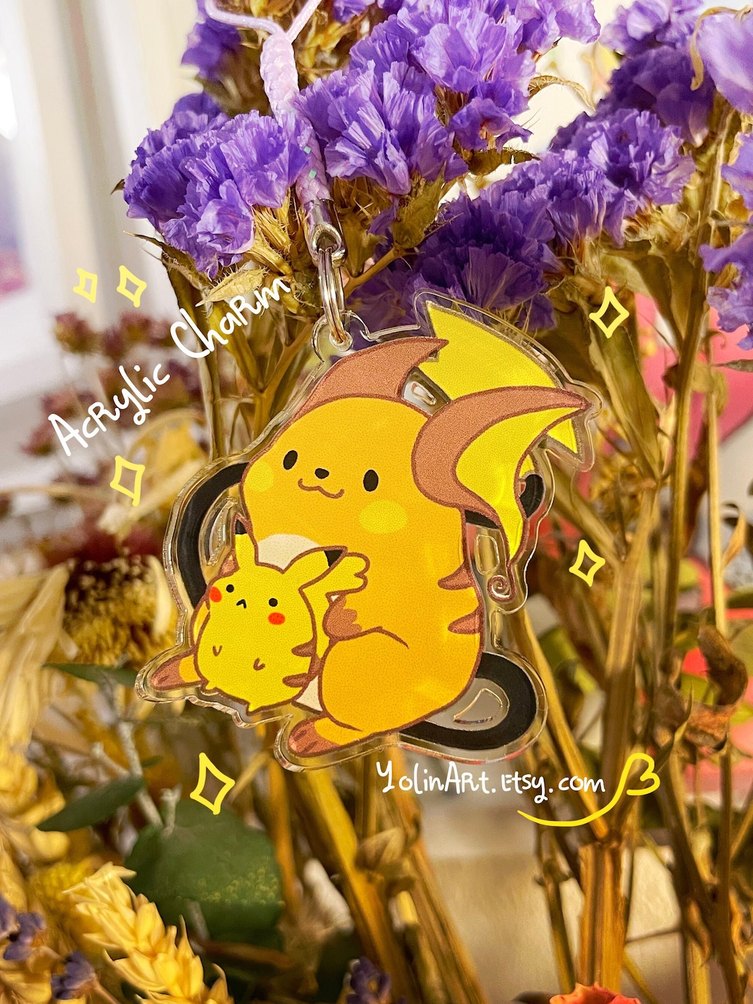 Pika & Raichu Lucky Acrylic Charm | Cute One-sided Printed Clear ...