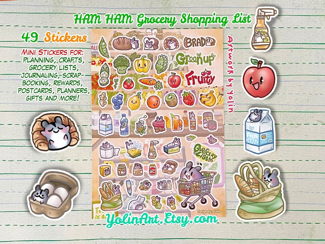 Sticker Sheet Grocery Shopping HAM HAM the Hamster 49 Mini Stickers ...