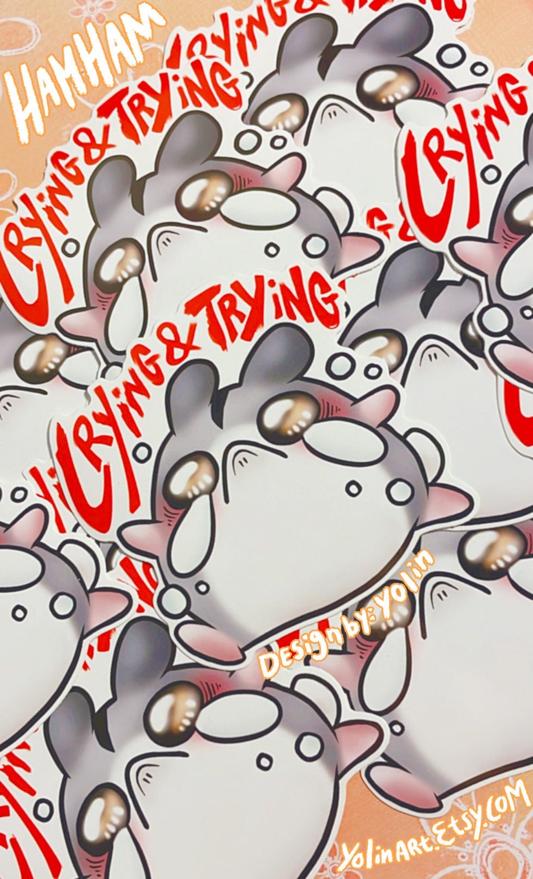 Crying and Trying Glossy Vinyl Sticker HAM HAM the Hamster: Cute ...