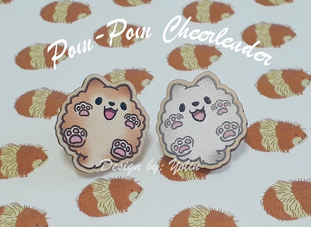 Cute Wooden Pins Pom Pom Cheerleader - Set of 2 Cream White Pomeranians ...