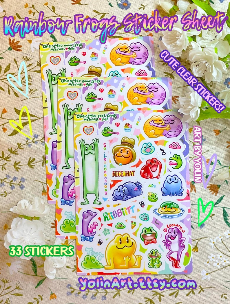 Rainbow Frogs Clear Sticker Sheet: Colorful 33 Kawaii Art Planner ...