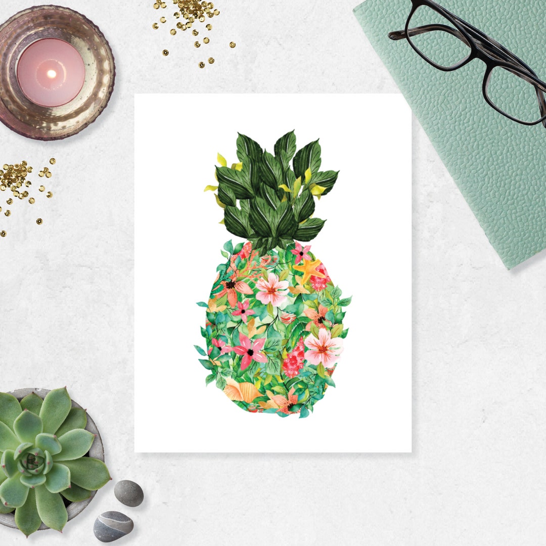Tropical Pineapple Print Watercolor Print 8.5x11 Inches - Etsy