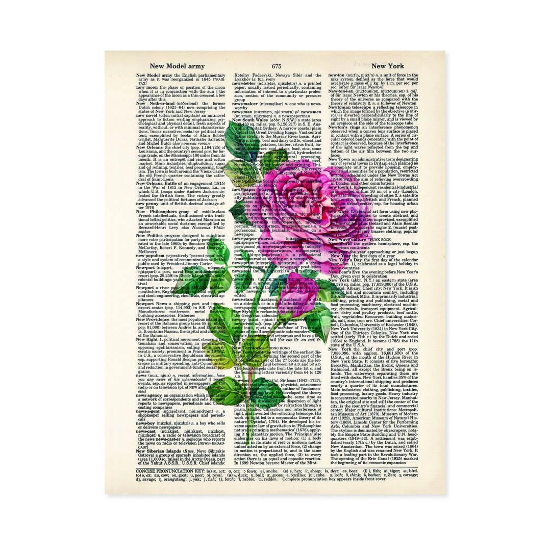 Pink Rose Art Vintage Botanical Print - Eco Friendly - Dictionary Page ...