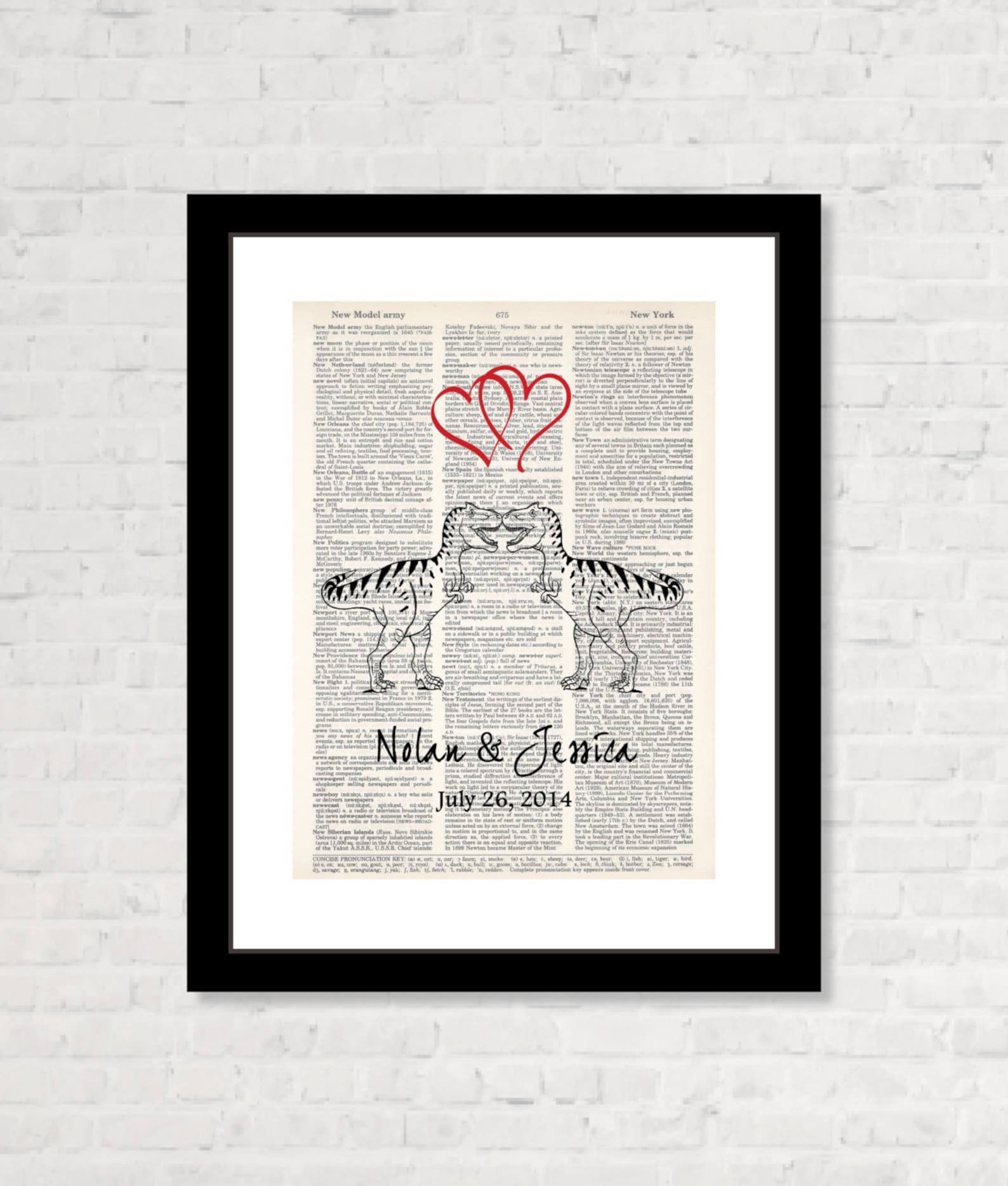 T Rex Dinosaur Couple With Name and Date Wedding, Shower, Anniversary ...