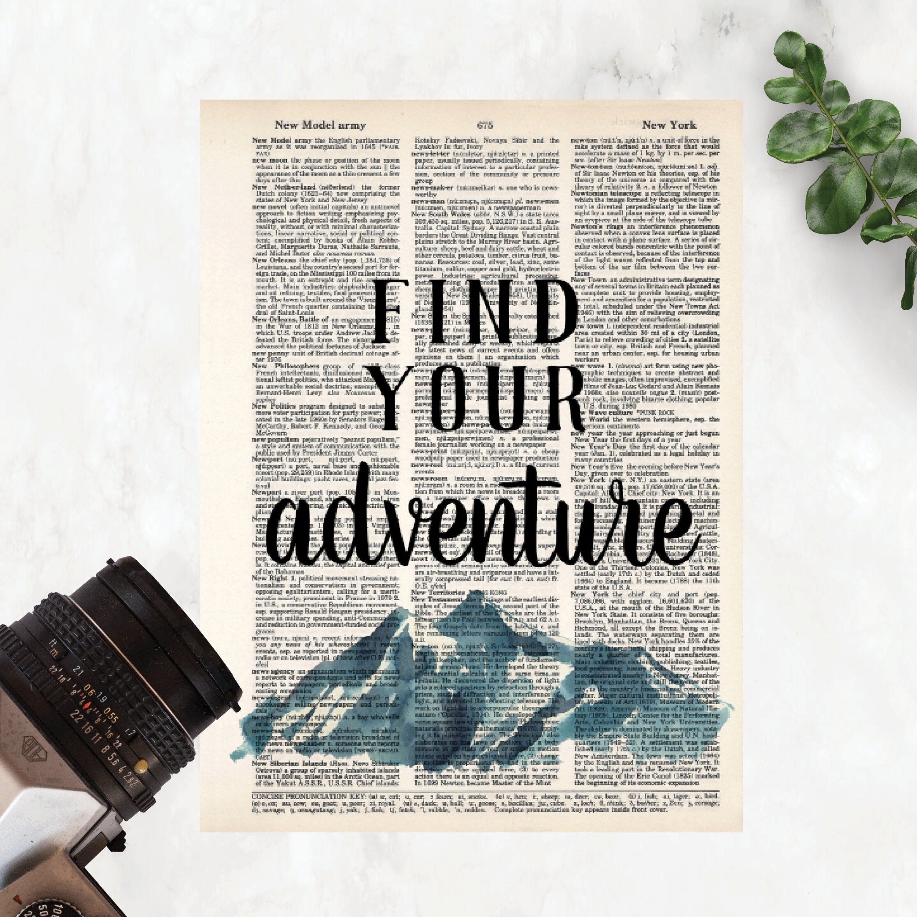 Find Your Adventure Print - Mountains - Dictionary Print - Printed on ...