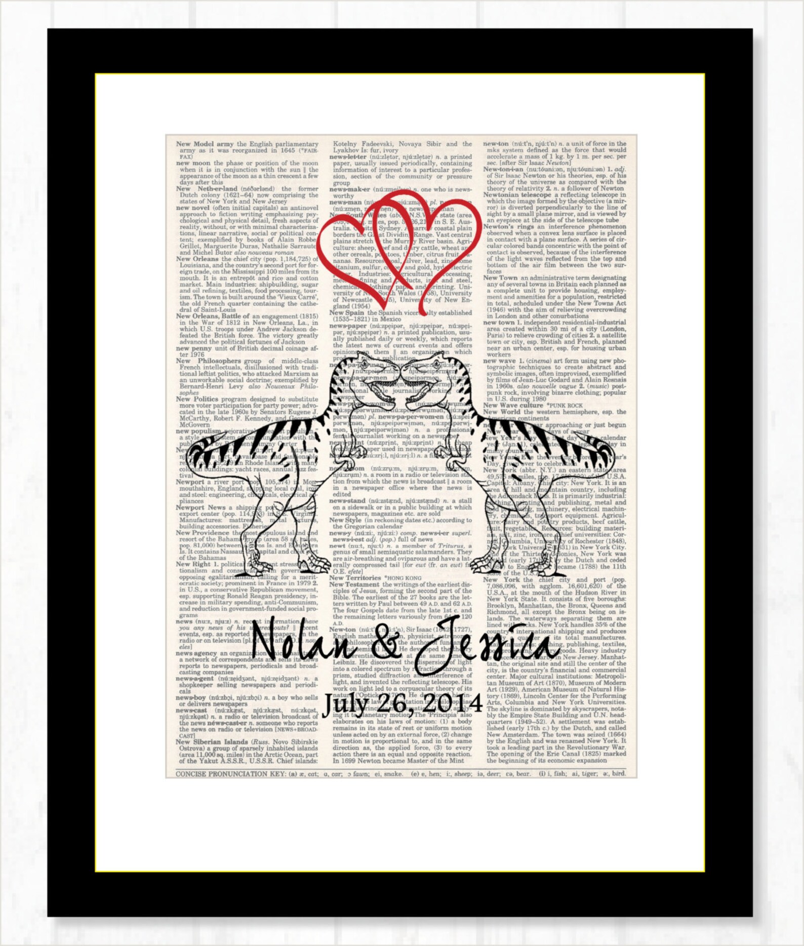 T Rex Dinosaur Couple With Name and Date Wedding, Shower, Anniversary ...