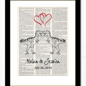T Rex Dinosaur Couple With Name and Date Wedding, Shower, Anniversary ...