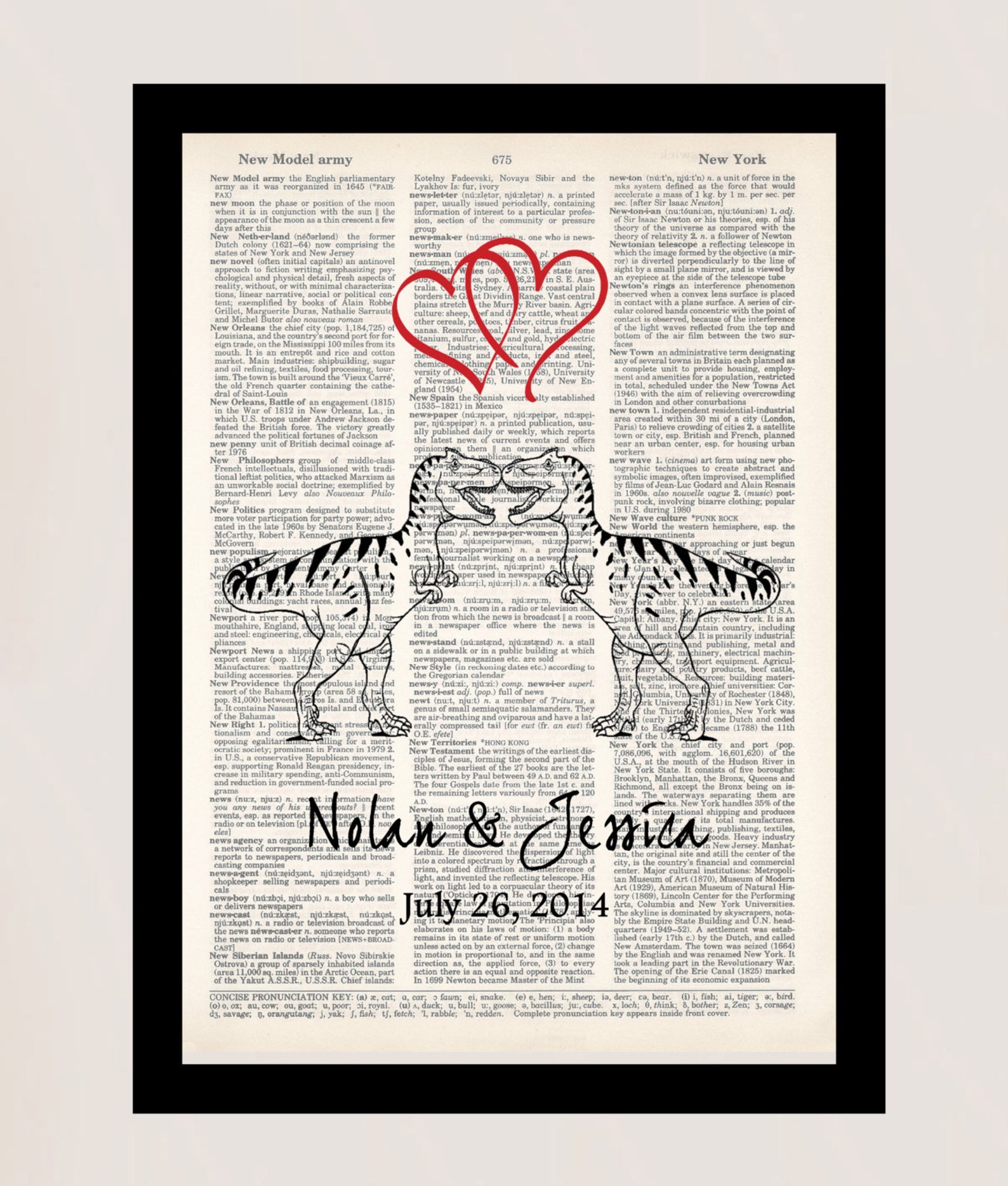 T Rex Dinosaur Couple With Name and Date Wedding, Shower, Anniversary ...